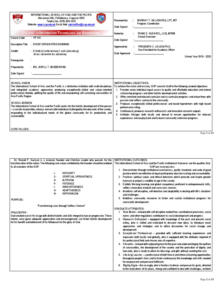 Event-Driven Programming: An Overview of the Syllabus for PF 101 at the ...