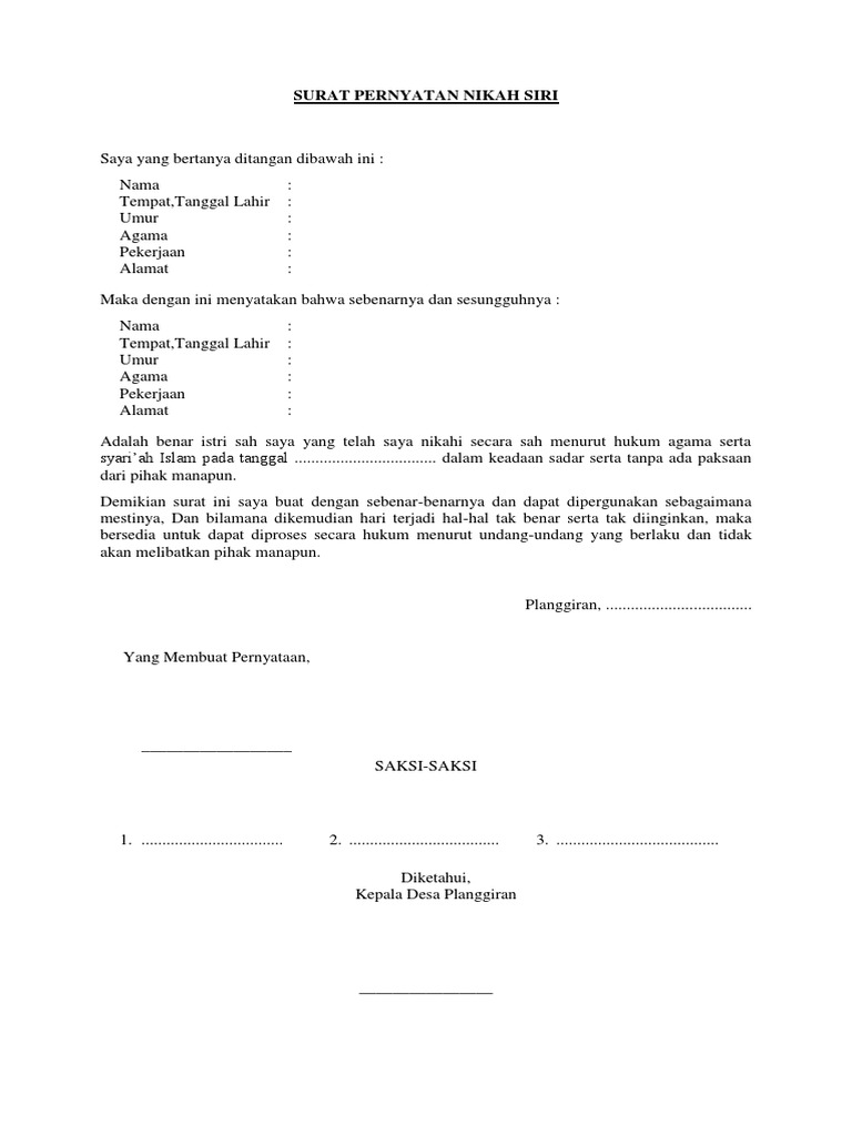 Contoh Surat Nikah Siri | PDF