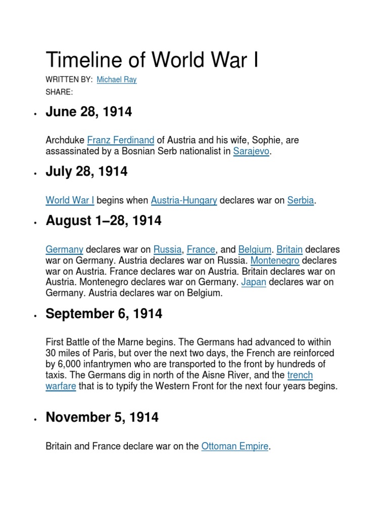 ww1 Timeline of World War I | PDF | World War I | Austria Hungary