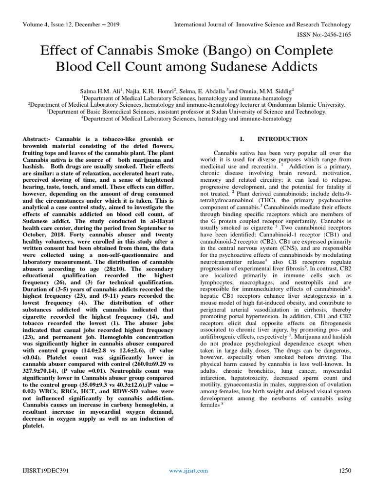 Effect of Cannabis Smoke (Bango) On Complete Blood Cell Count Among ...