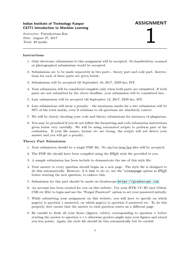 Assignment 1 cs771 Machine Learning | PDF | Areas Of Computer Science ...