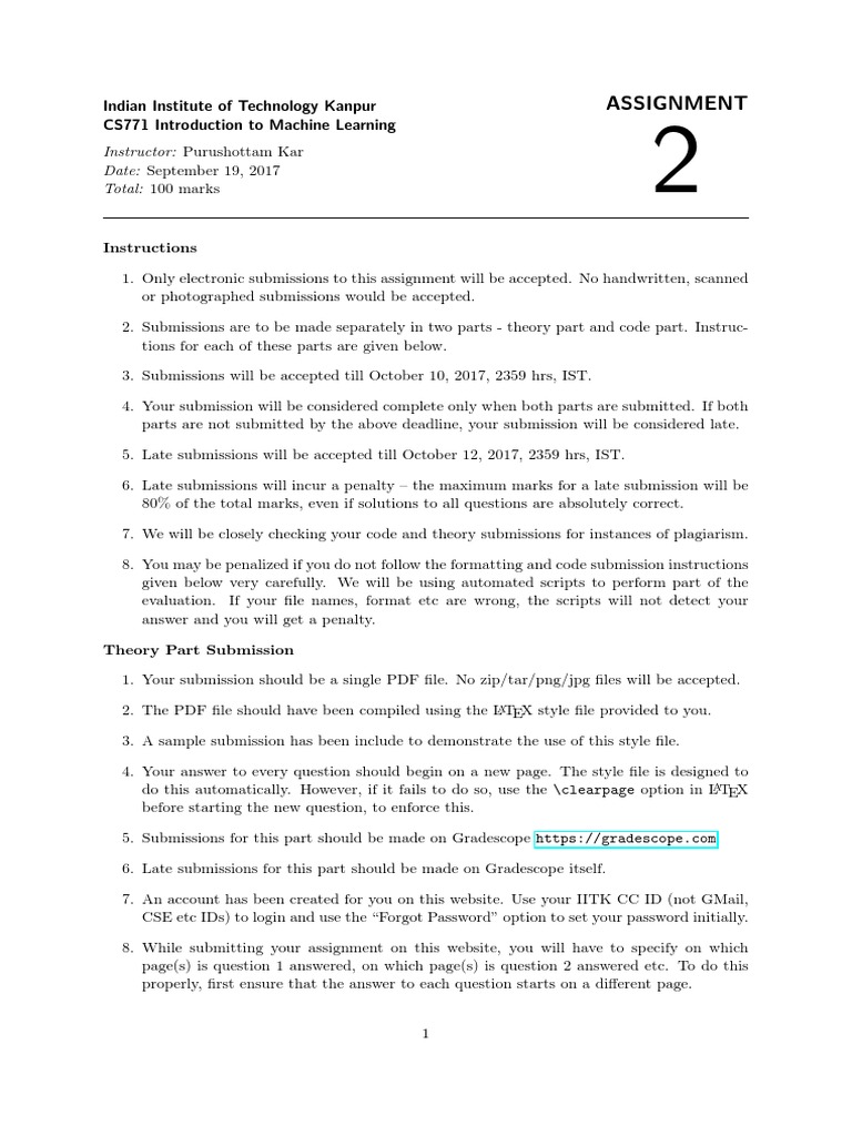 Assignment 2 cs771 Iitk | PDF | Mathematical Analysis | Applied Mathematics