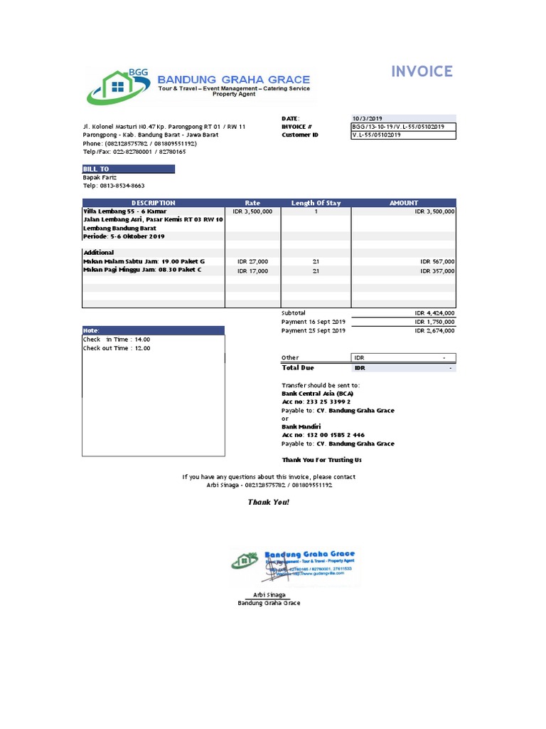 Invoice Villa BGG 29-09-19 - VL 55 - BApak Fariz 5 Okt 2019 | PDF ...