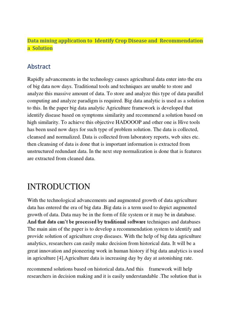 Data Mining Application To Identify Crop Disease and Recommendation A Solution | PDF | Apache ...
