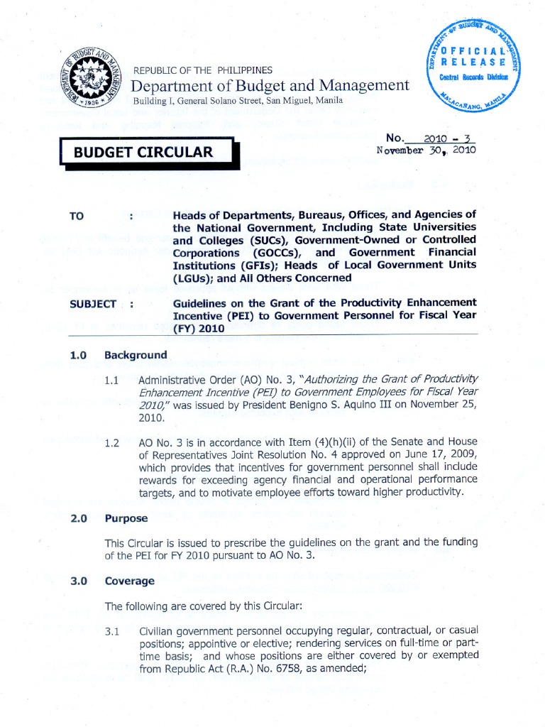 DBM Budget Circular No. 2010-3 | Government | Politics