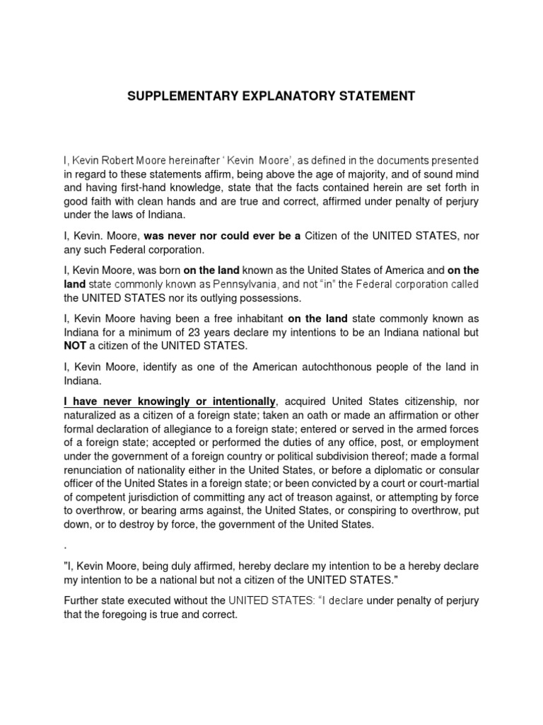 Supplementary Statement Example | PDF | Citizenship Of The United ...