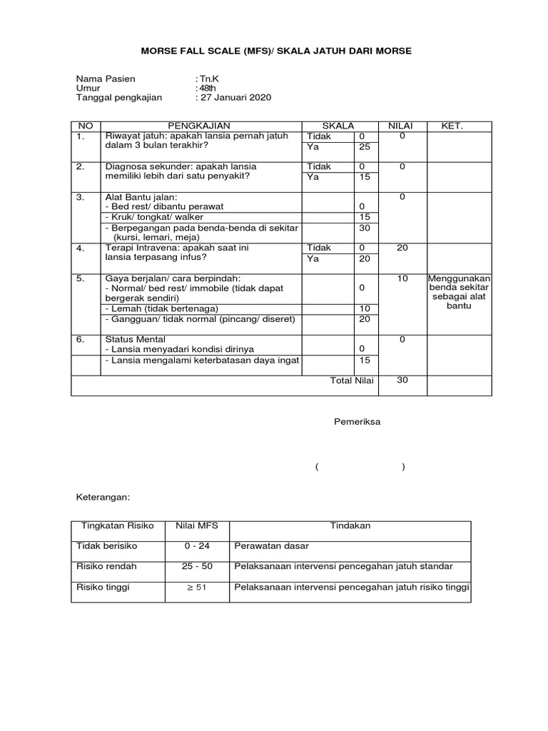 Skala Jatuh Morse untuk Lansia | PDF