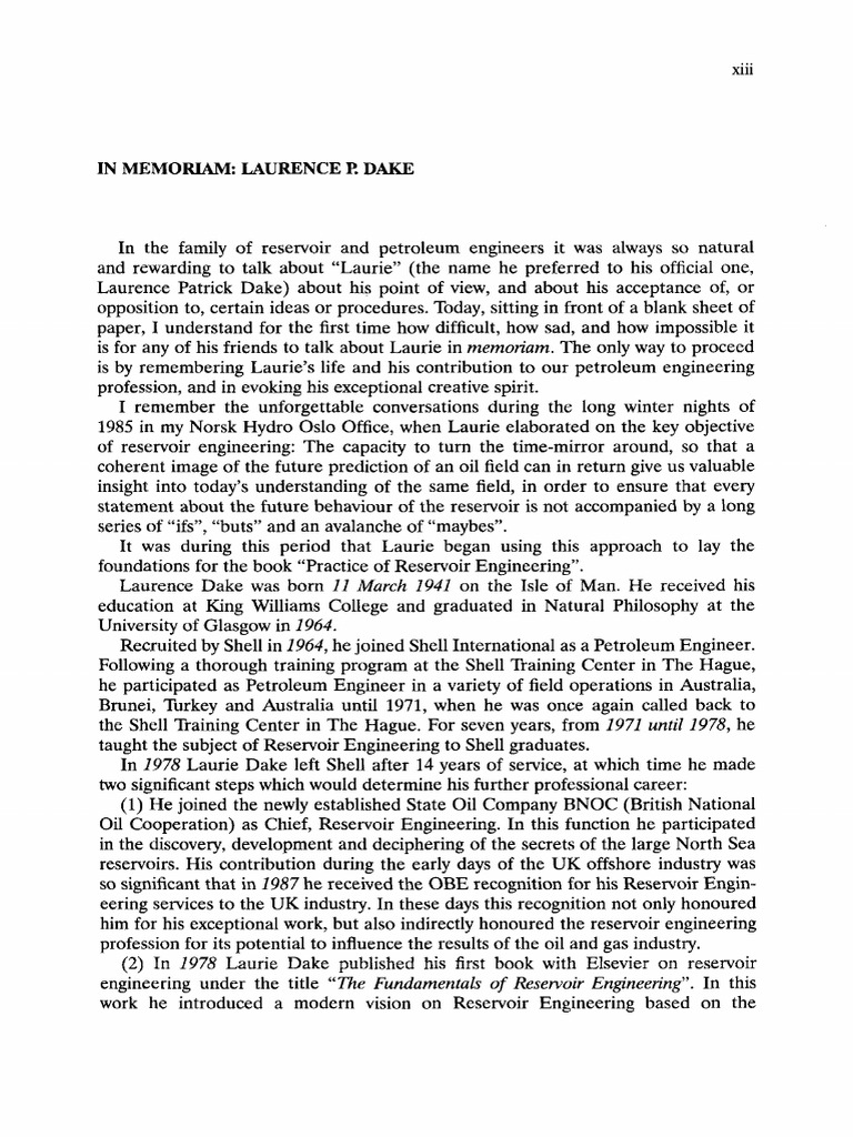 In Memoriam: LP Dake | PDF | Petroleum Reservoir | Engineering