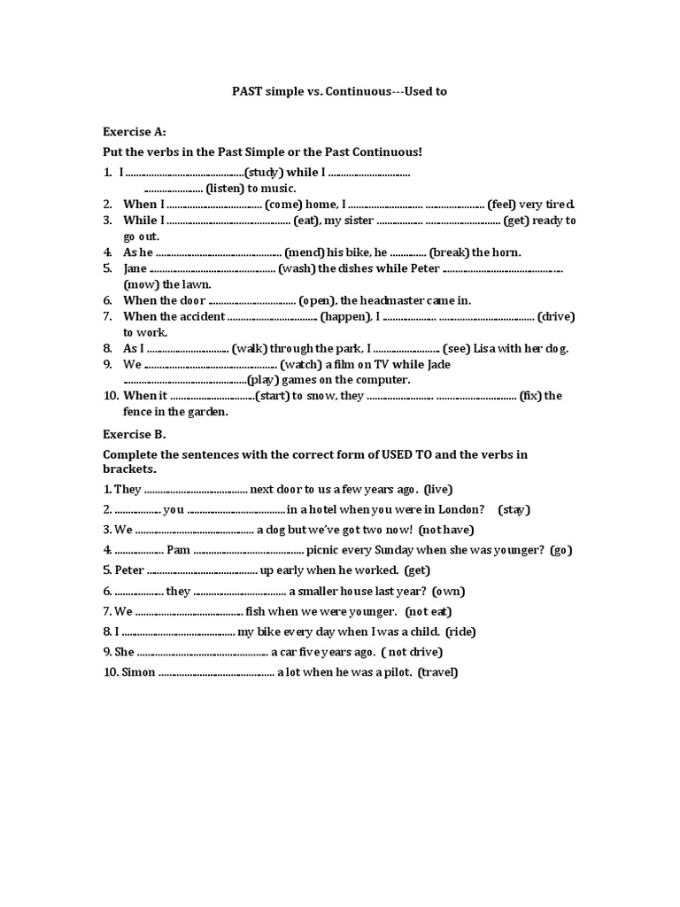 Past Simple Past Continuous and Used To | PDF | Syntactic Relationships ...
