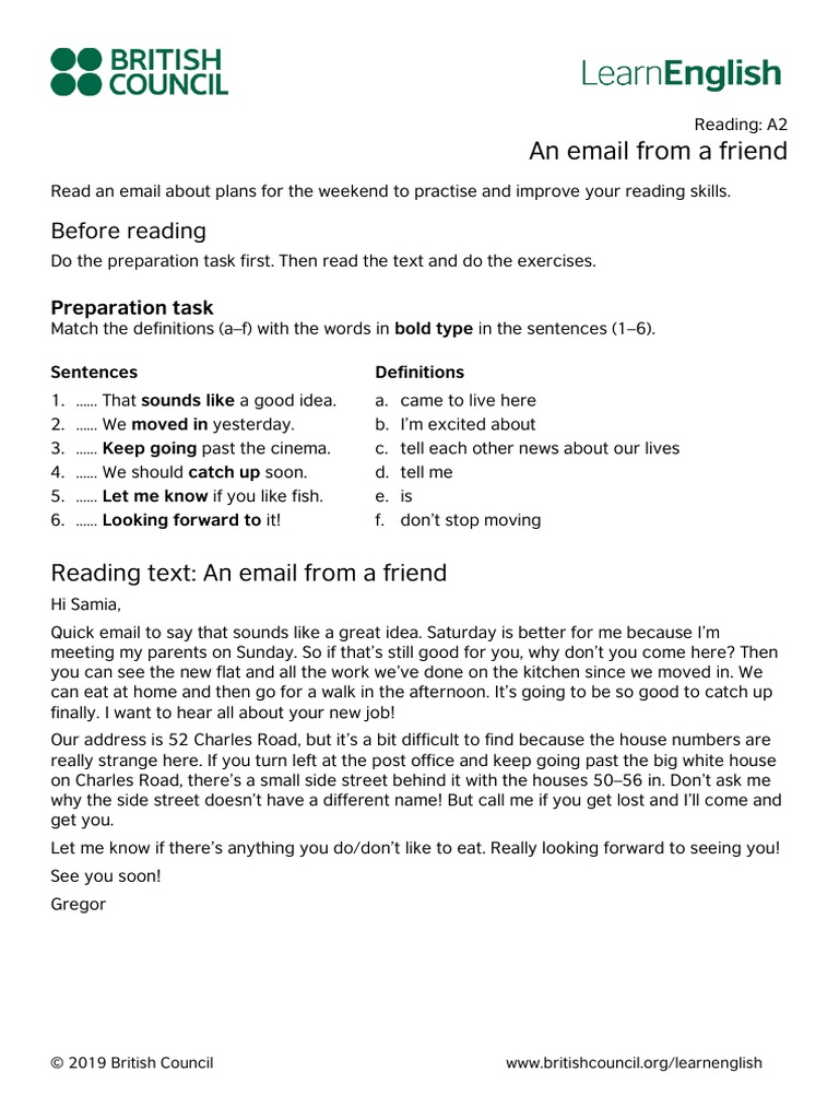 LearnEnglish Reading A2 An Email From A Friend PDF | PDF