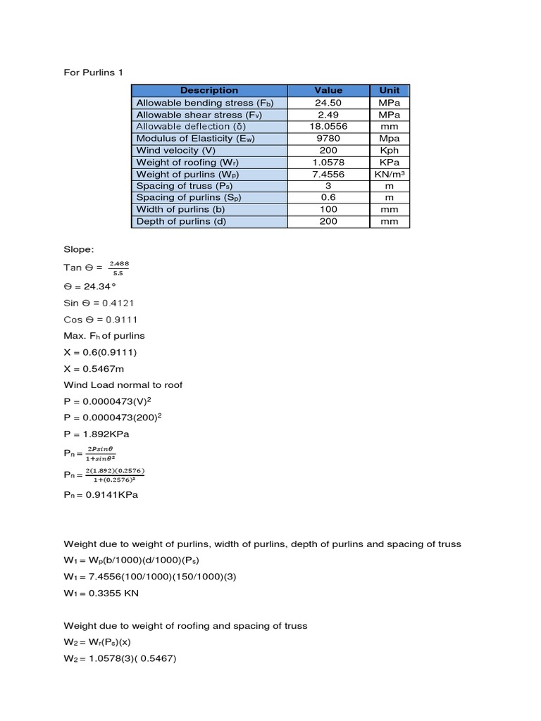 Design and Stress Analysis of Purlins for a Roof Structure | PDF | Pascal (Unit) | Young's Modulus