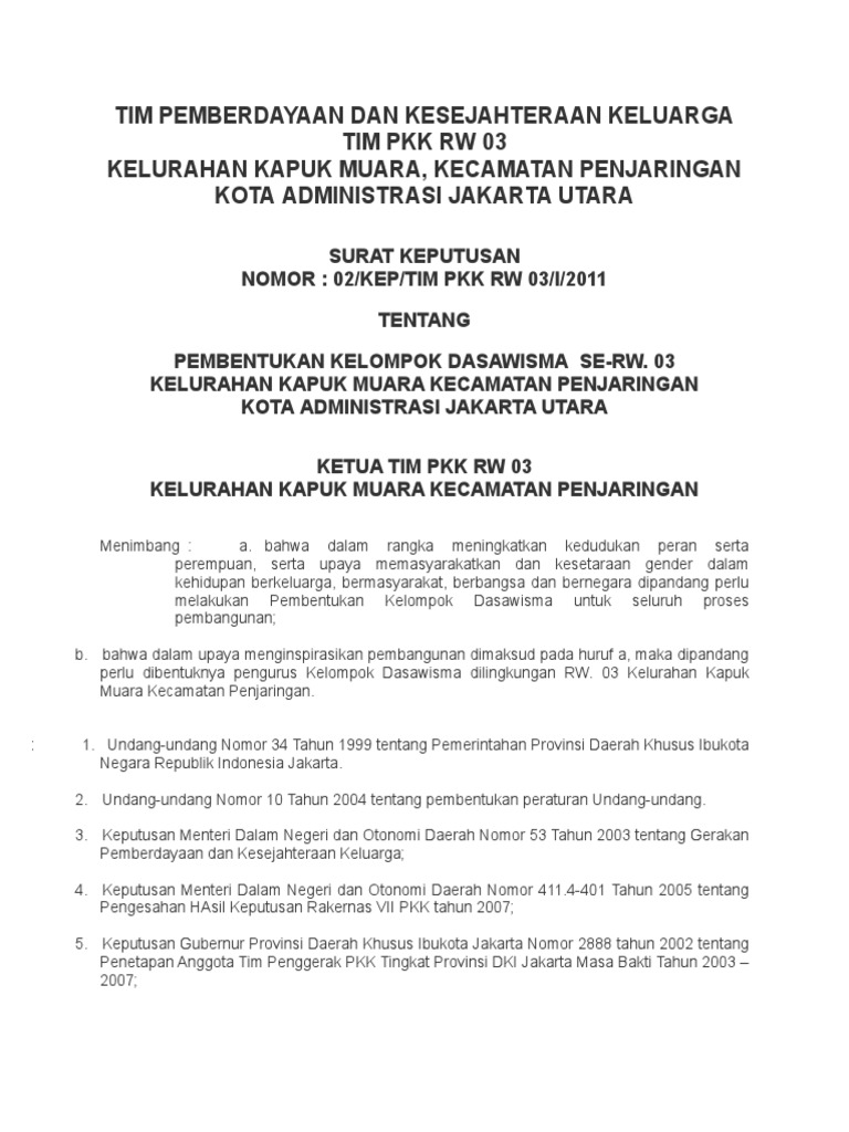 Contoh SK Dasawisma | PDF