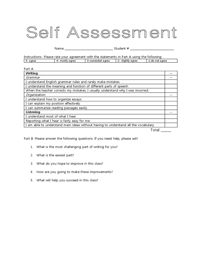 Self Assessment Writing | PDF | Language Arts & Discipline