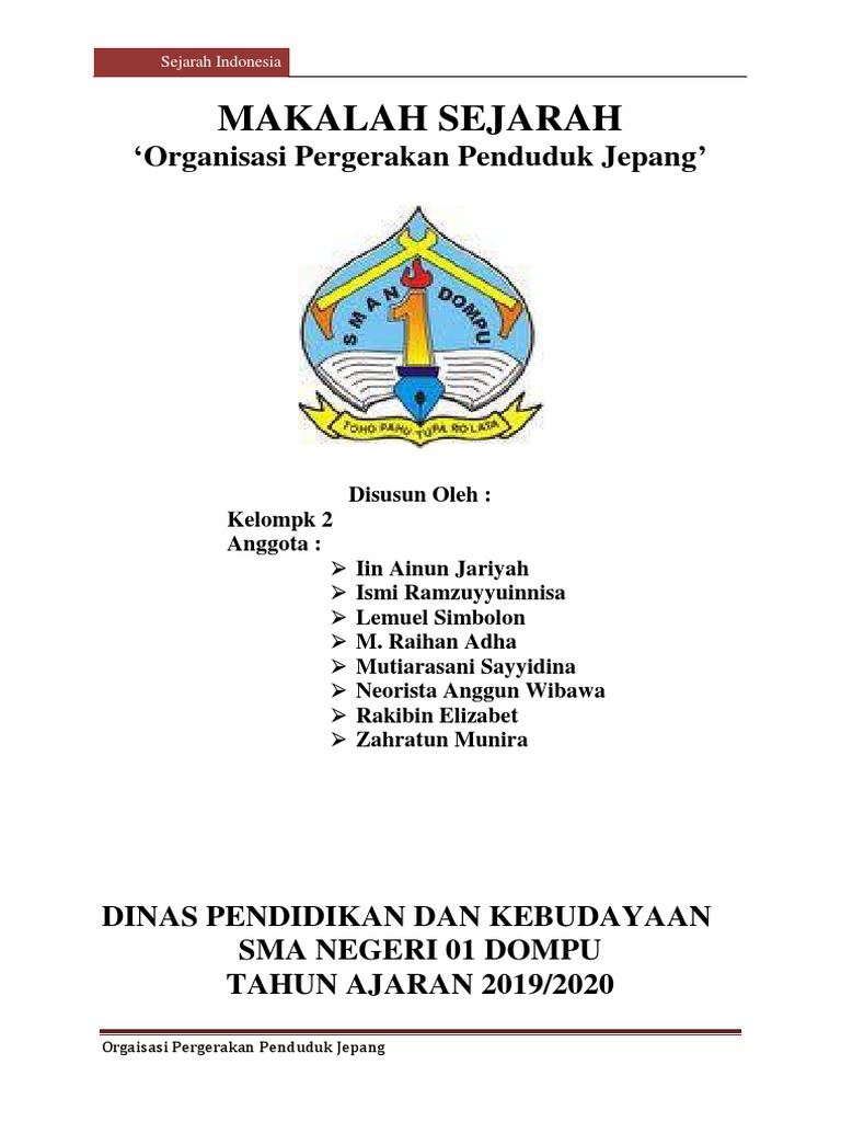 Contoh Cover Makalah Sejarah Yang Baik Dan Benar | PDF