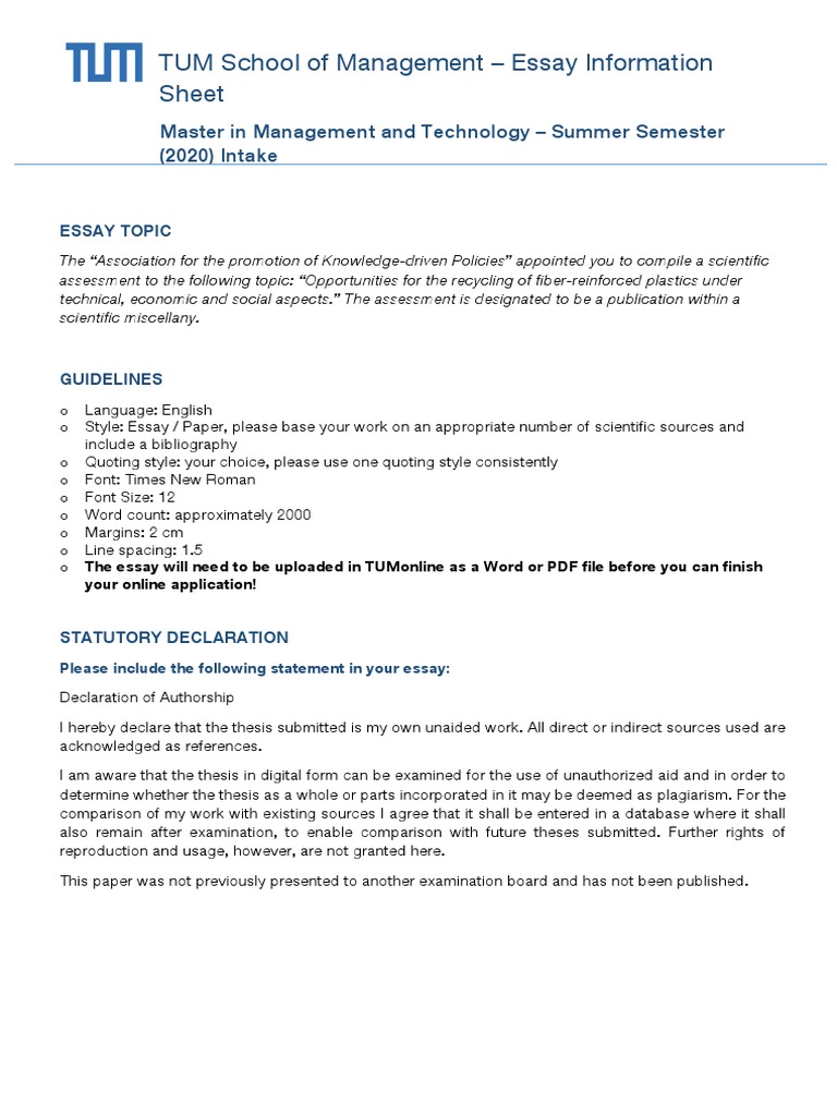 TUM MMT Essay Prompt | PDF | Career & Growth | Art