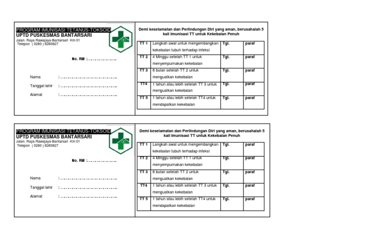 Kartu Imunisasi TT | PDF
