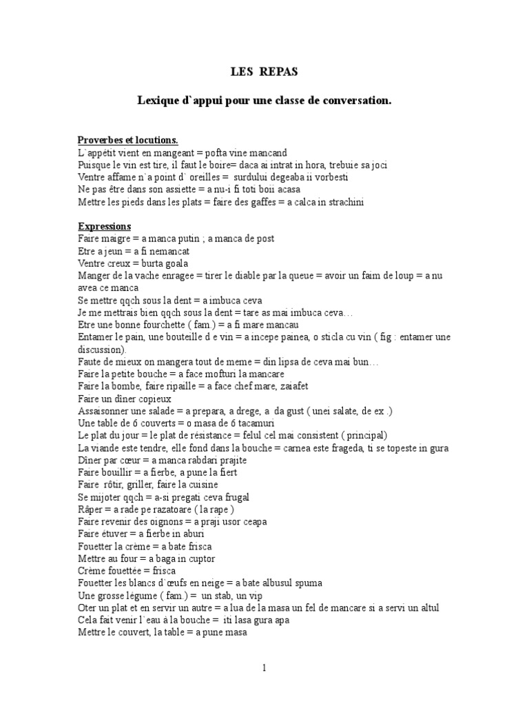 Les Repas | PDF | Nourritures | Nourriture et boisson