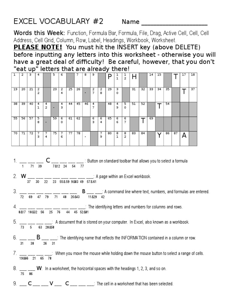 Excel Vocabulary 2 | Download Free PDF | Worksheet | Spreadsheet