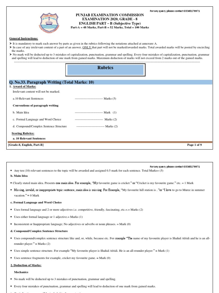 Grade 8 Rubrics English Pdf English Language Rubric Academic