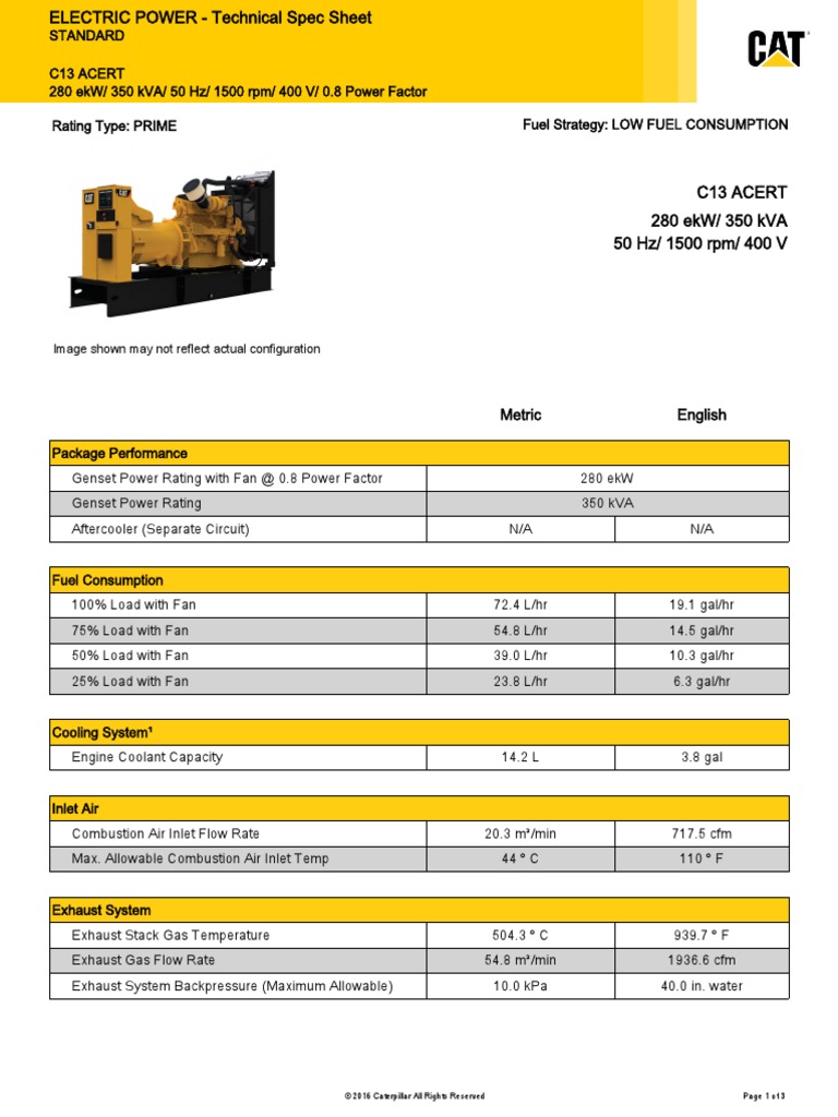 c13 350kva 280kw 50hz | PDF | Exhaust Gas | Engines