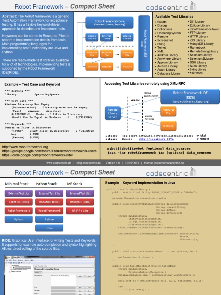 RobotFrameworkCompactSheet 1 0 | Download Free PDF | Library (Computing ...