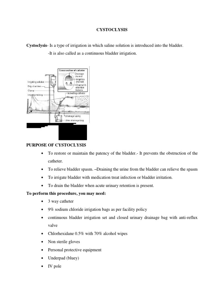 Cystoclysis: Procedure and Guidelines | PDF | Catheter | Urinary Bladder