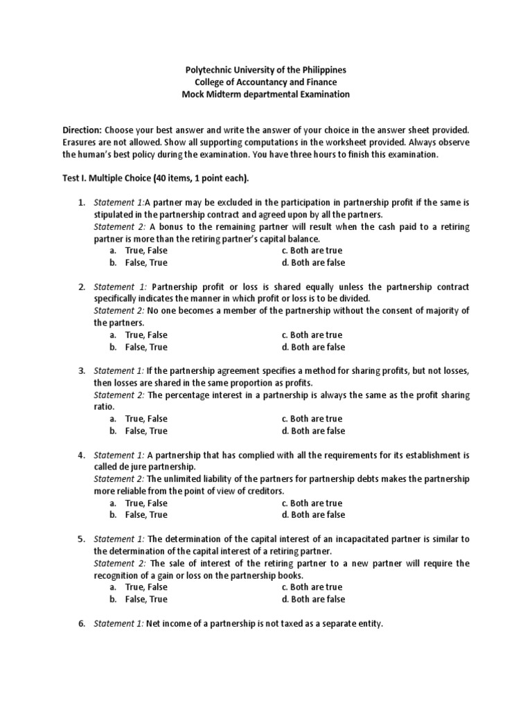 Partnership Mock Exam | PDF | Partnership | Book Value