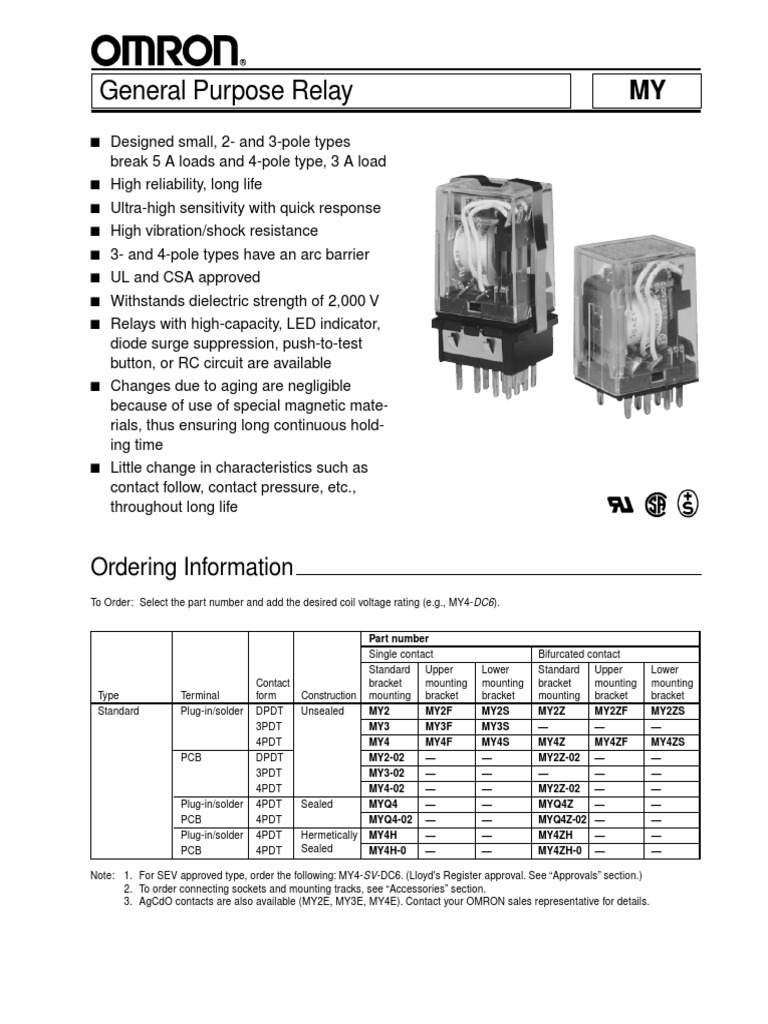 Omron-MY2N 220 240VAC (S) - Datasheet | PDF | Relay | Inductor