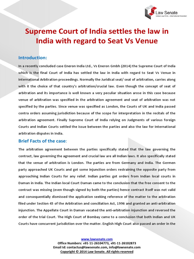International Arbitration Proceedings Seat Vs Venue | PDF | Arbitration ...