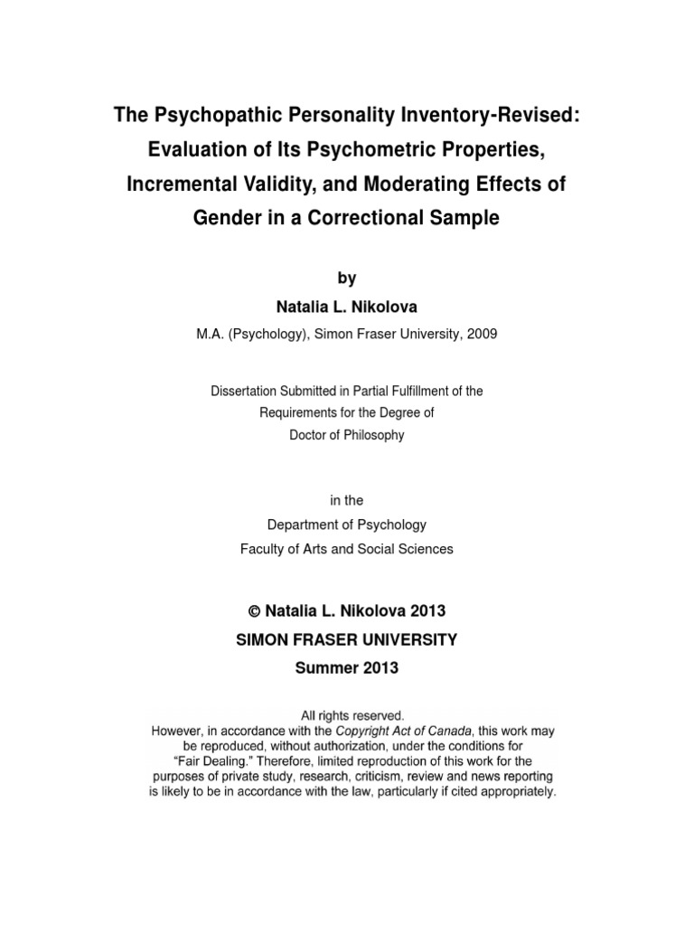 The Psychopathic Personality Inventory-Revised PDF | PDF | Psychopathy ...