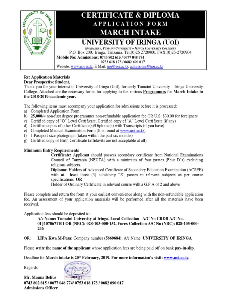 Application Form March-Intake 2018 2019 | PDF | University And College ...