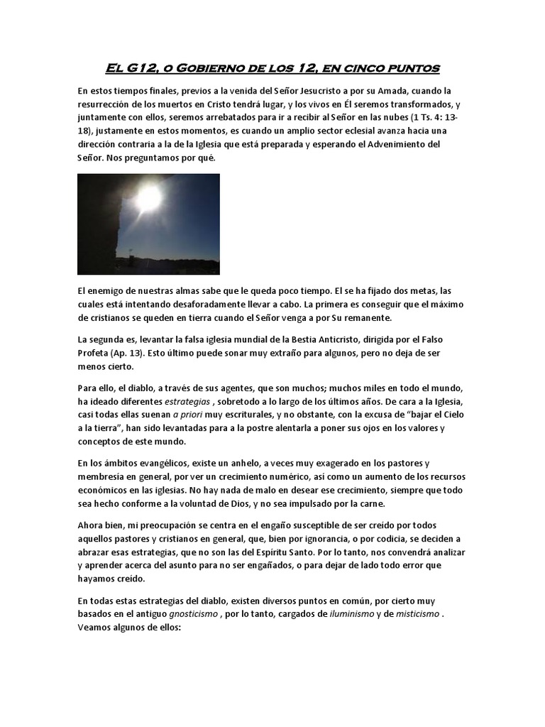 El G12, o Gobierno de Los 12, en Cinco Puntos | PDF | Iglesia Católica ...