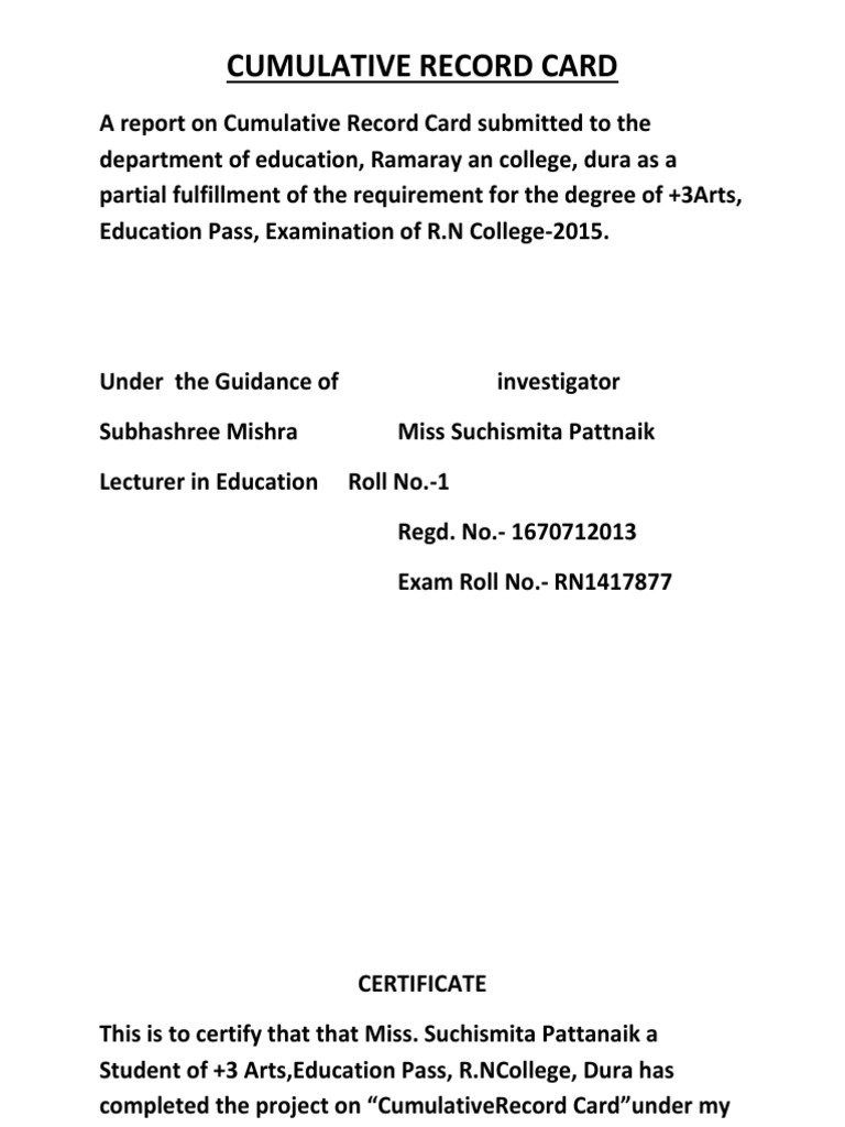 Cumulative Record Card | PDF | Teachers | Information