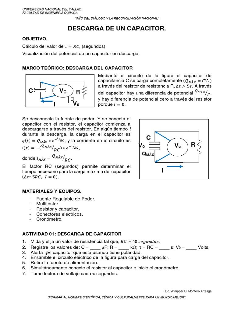 Lab 06 Descarga Capacitor | PDF | Condensador | Resistor