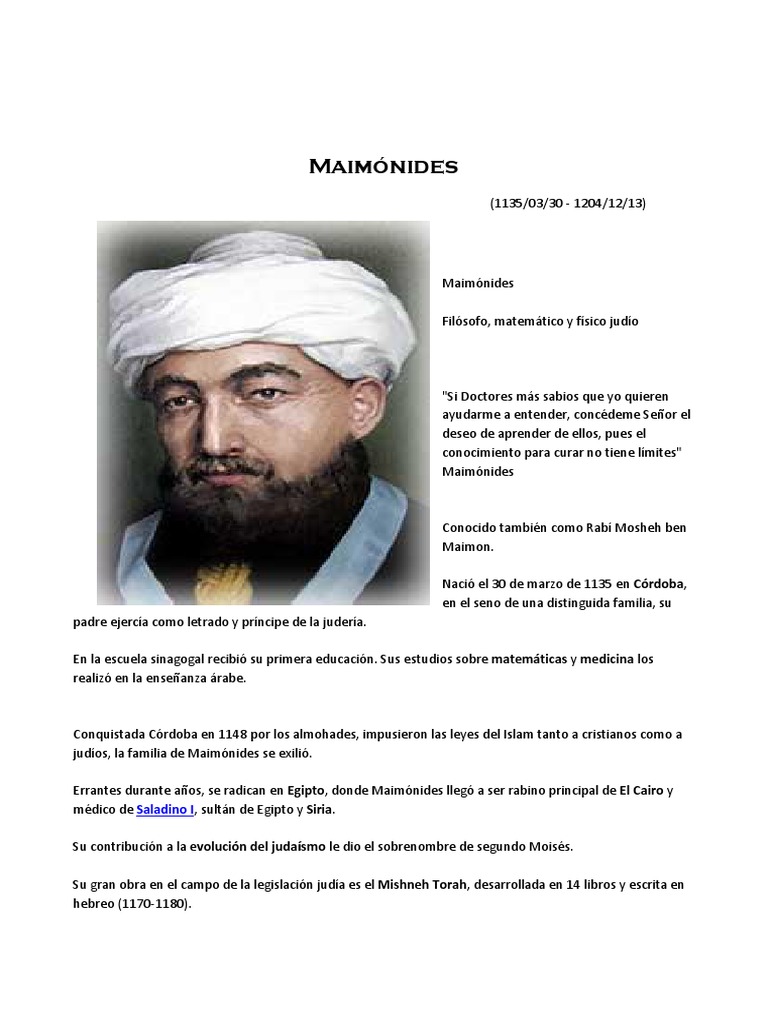 Maimónides: Filósofo y Médico Judío | PDF | Maimónides | Judios y judaísmo