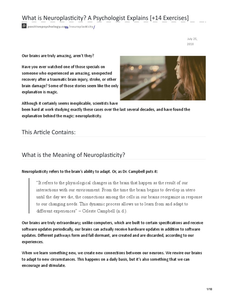 What Is Neuroplasticity A Psychologist Explains 14 Exercises | PDF ...