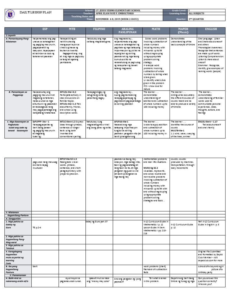 Grade 1 Daily Lesson Plan Overview | PDF | Literacy | Semiotics
