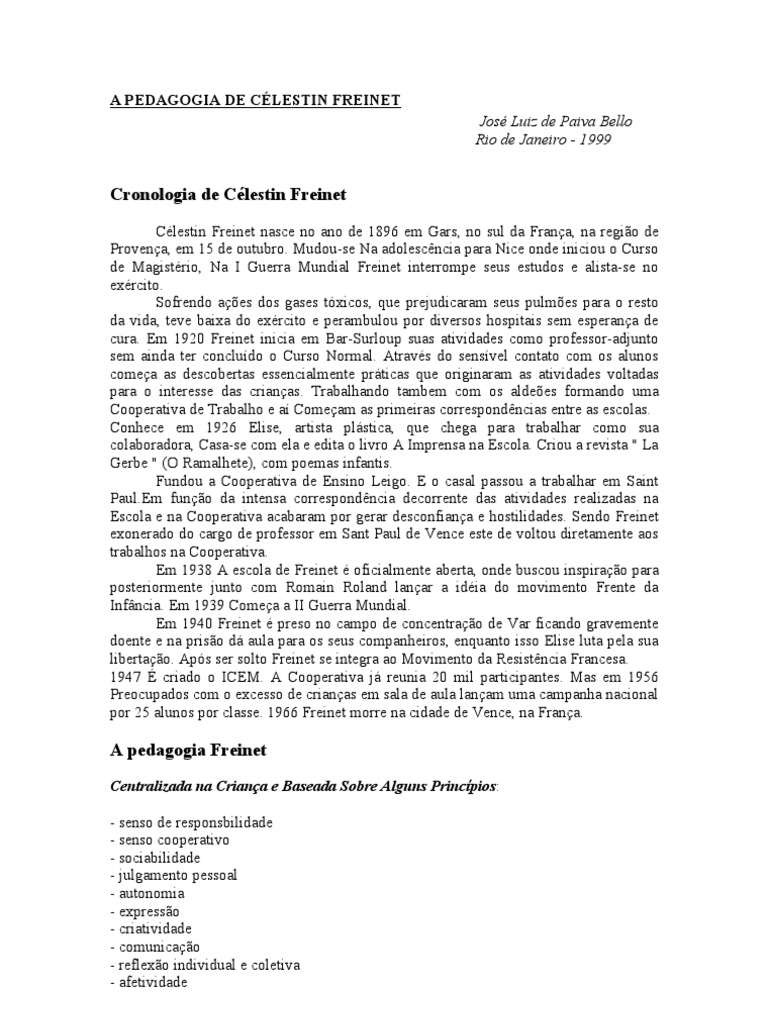 Pedagogia de Célestin Freinet | PDF | Escolas | Currículo