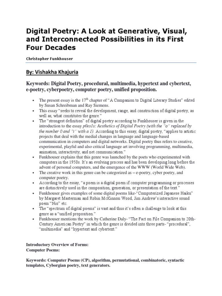 Class Presentation On Digital Poetry | PDF | Poetry | Multimedia