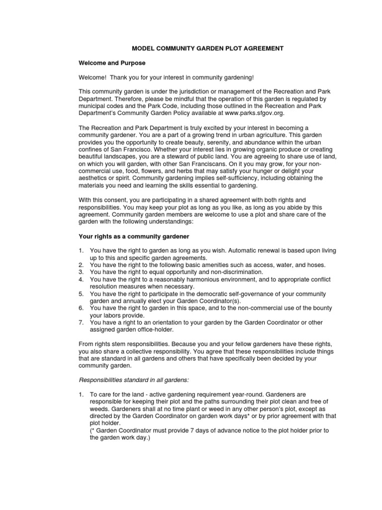 Community Garden Plot Agreement Guide | PDF | Gardens | Parks