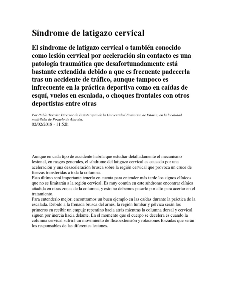 Latigazo Cervical: Causas y Tratamiento | PDF | Vértebra | La columna ...