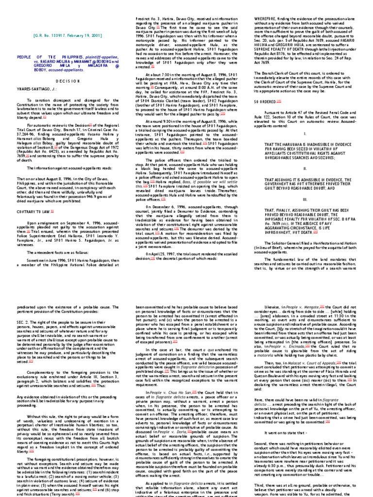 62 - People v. Molina, 352 SCRA 174 | PDF | Search And Seizure | Search ...