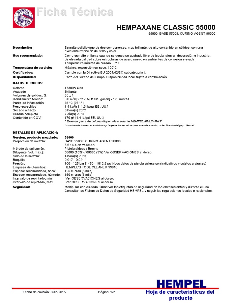 PDS HEMPAXANE CLASSIC 55000 es-ES | PDF | Pintar | Materiales