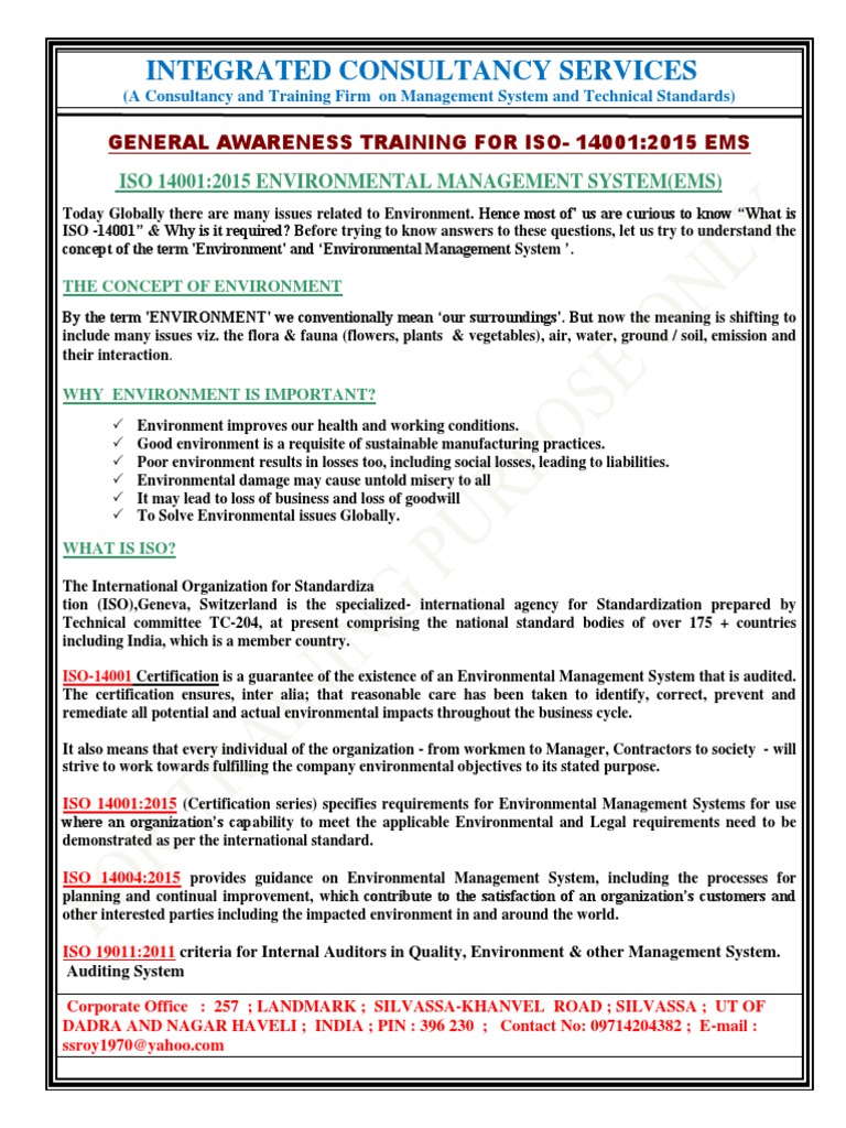 2 General Awareness Training (Gat) For Iso 14001-2015 Ems PDF | PDF ...