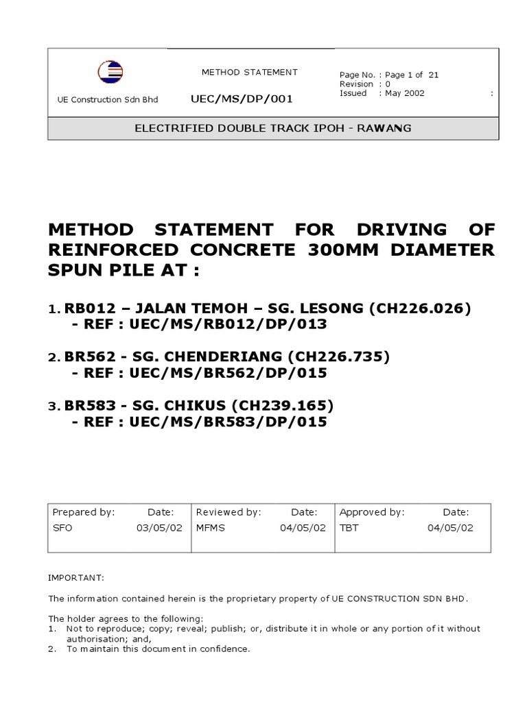 MS For MLT On 300 Spun Pile Br583 | PDF | Deep Foundation | Crane (Machine)