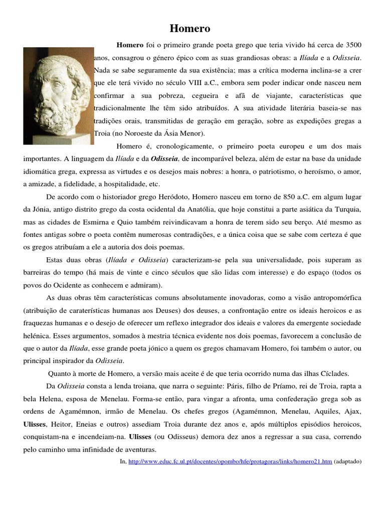 Homero: O Primeiro Grande Poeta Grego e Suas Obras Primordiais - A ...