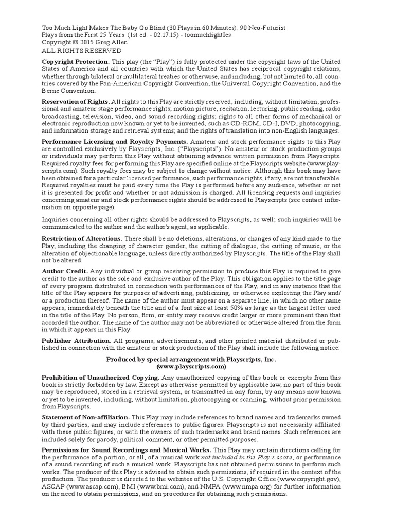 Too Much Light Makes The Baby Go Blind | Download Free PDF | Copyright ...