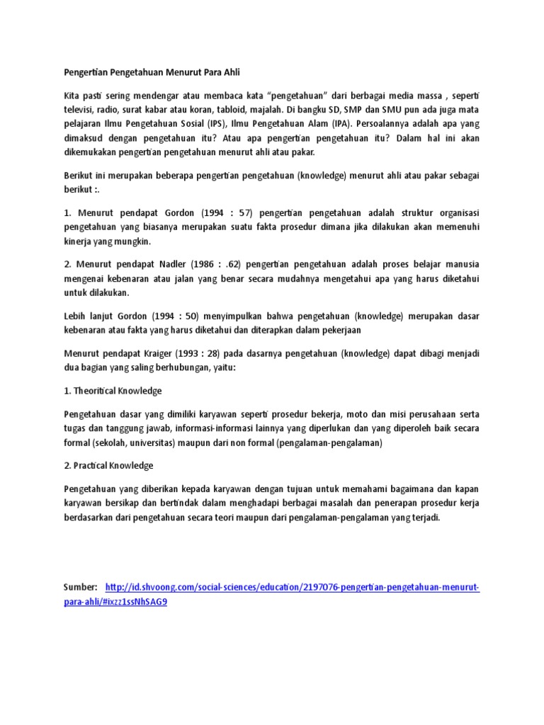 Pengertian Pengetahuan Menurut para Ahli | PDF