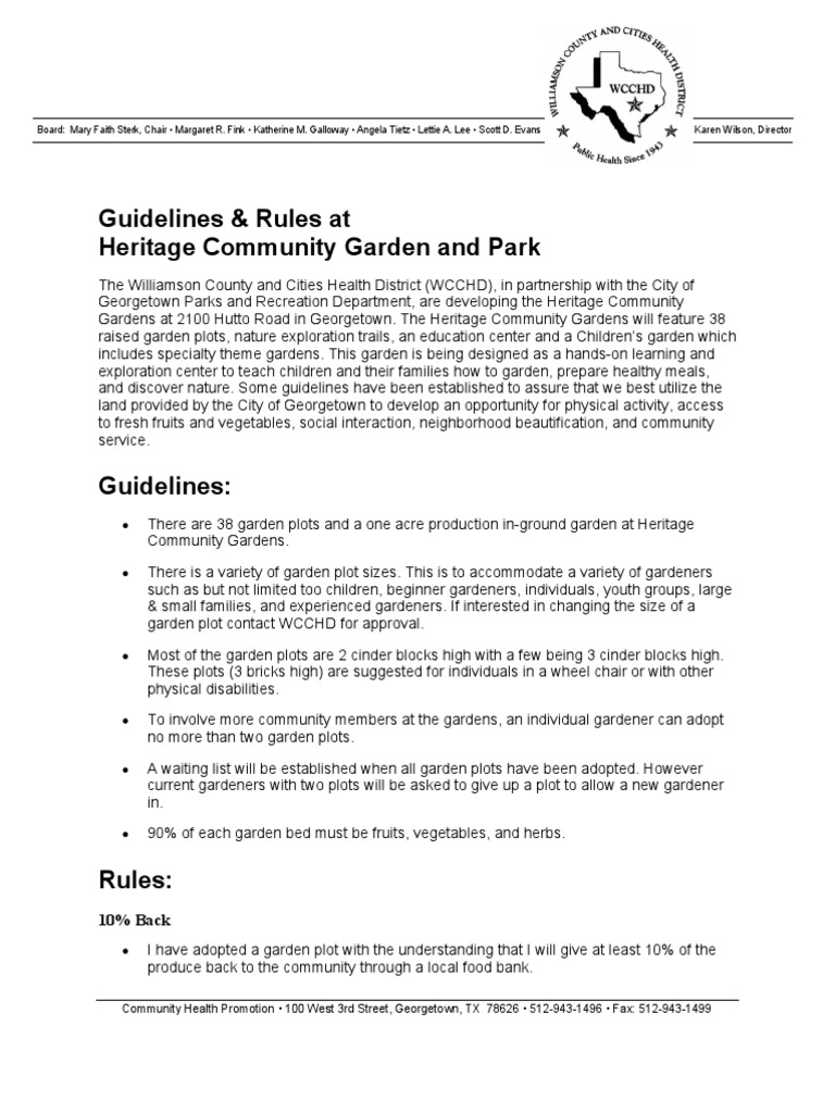 Heritage Community Garden Guidelines | PDF | Vegetables | Gardens