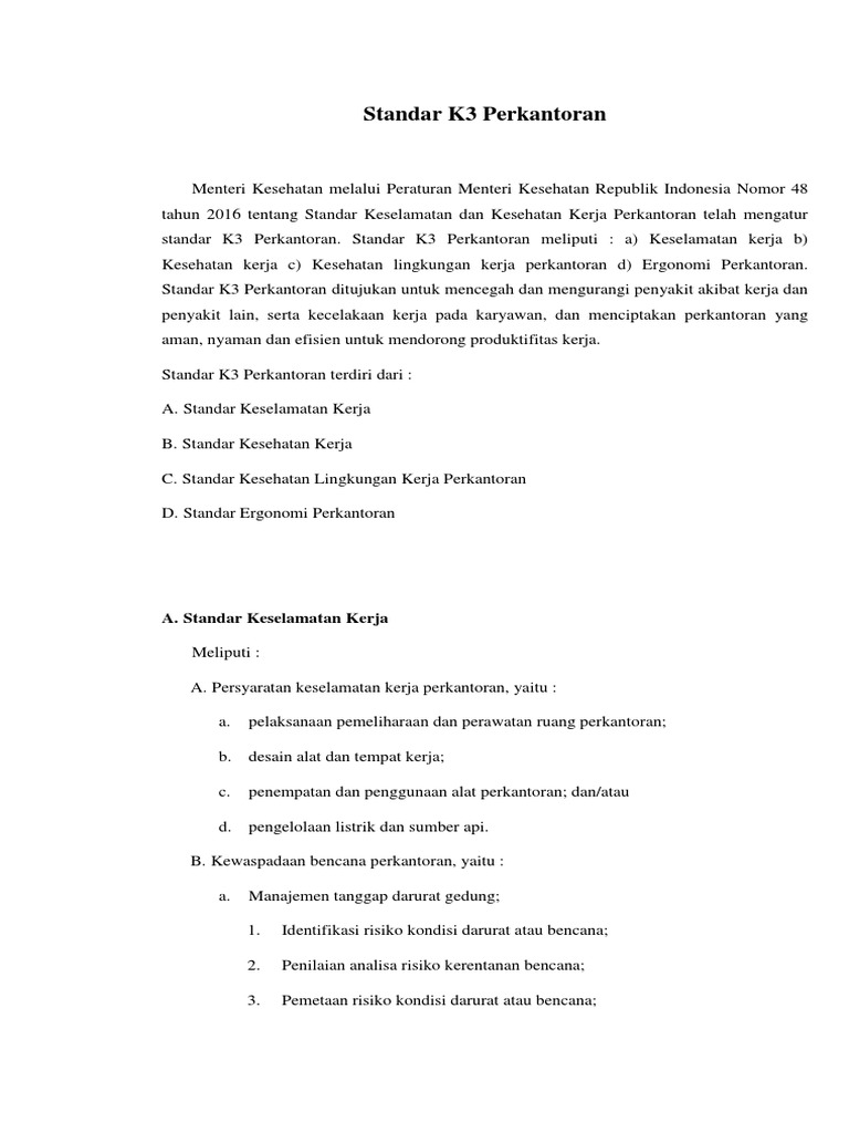Standar K3 Perkantoran MW | PDF